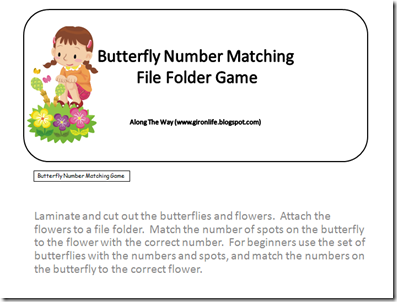 Along the Way: Butterfly Number Matching File Folder Game
